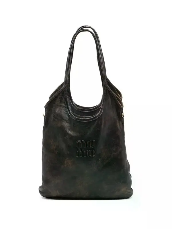 Miu Miu Ivy Logo-appliqué Leather Tote Bag - Brown