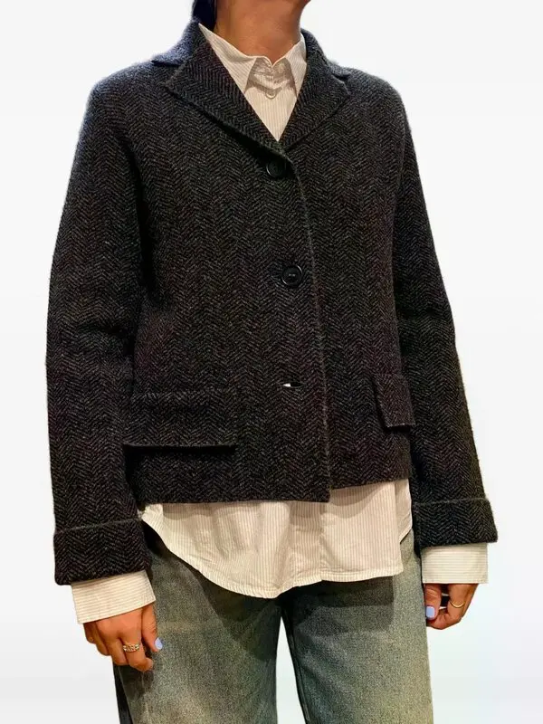 LEBOR GABALA Herringbone Pattern Notch Lapel Jacket