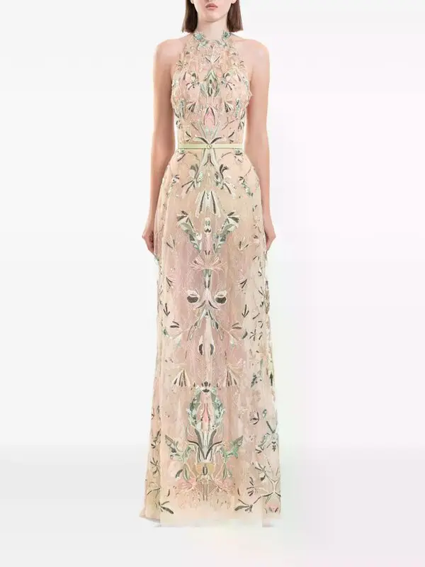 SAIID KOBEISY Embroidered Halter-neck Lace Maxi Dress