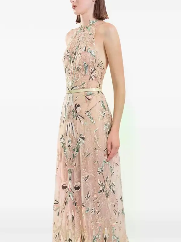 SAIID KOBEISY Embroidered Halter-neck Lace Maxi Dress