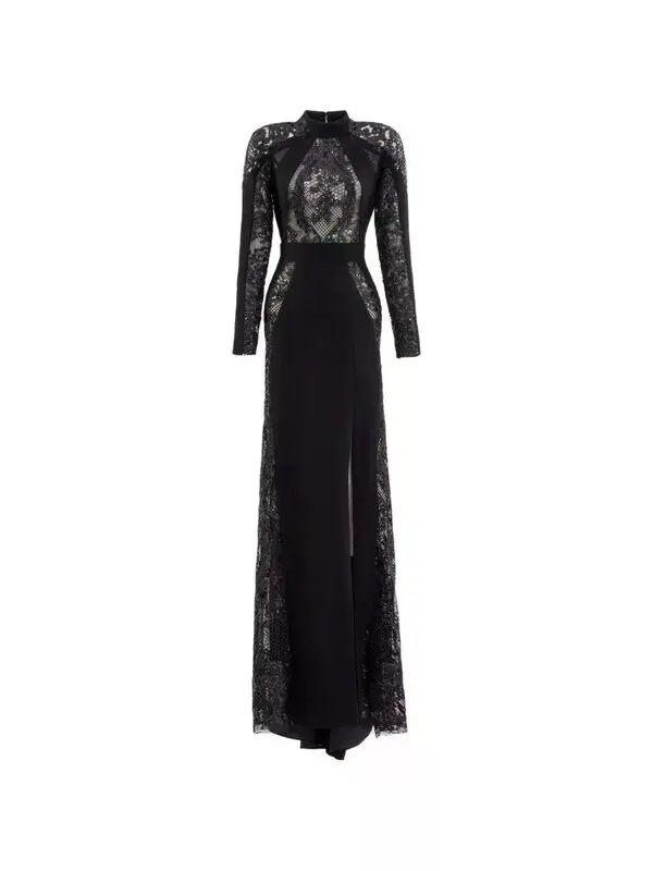 SAIID KOBEISY Embroidered Lace Long Sleeve Maxi Dress - Black