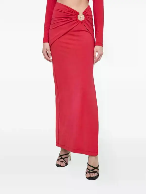 Bardot Cut-out Straight Maxi Skirt - Red