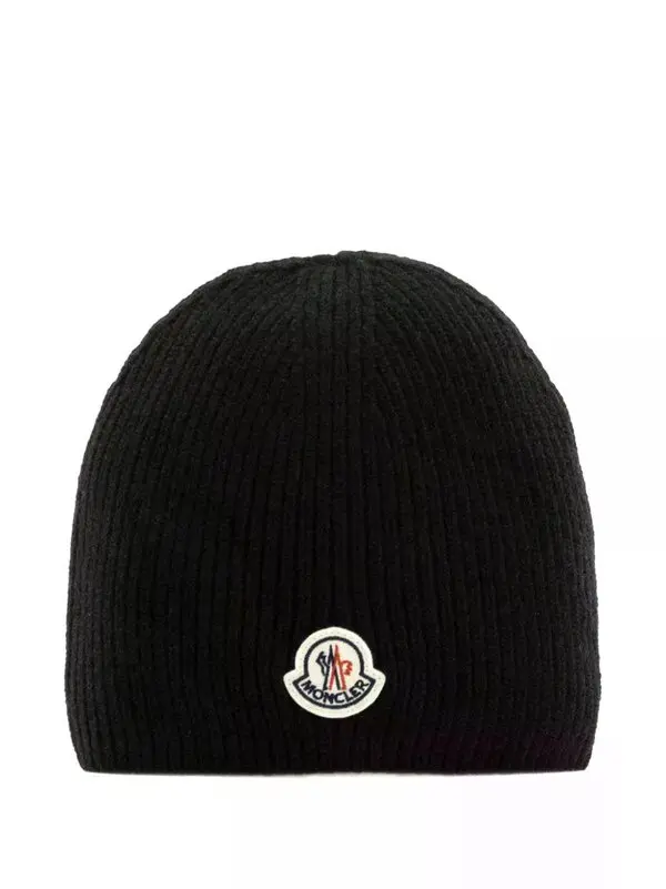 Moncler Logo-patch Ribbed Beanie Hat - Black