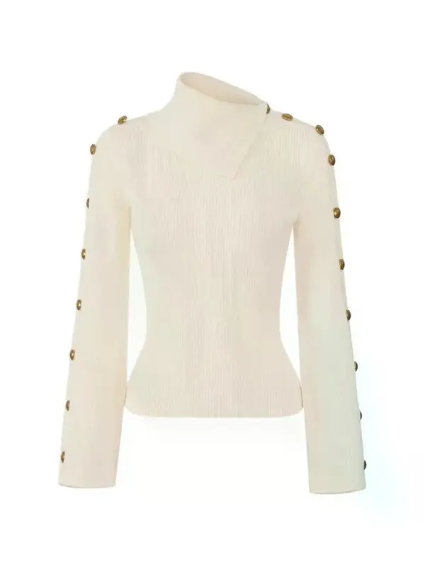 Elisabetta Franchi Knit Pullover With Jewel Buttons - Neutrals
