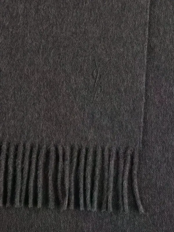 Saint Laurent Cassandre Embroidered Fringed Scarf