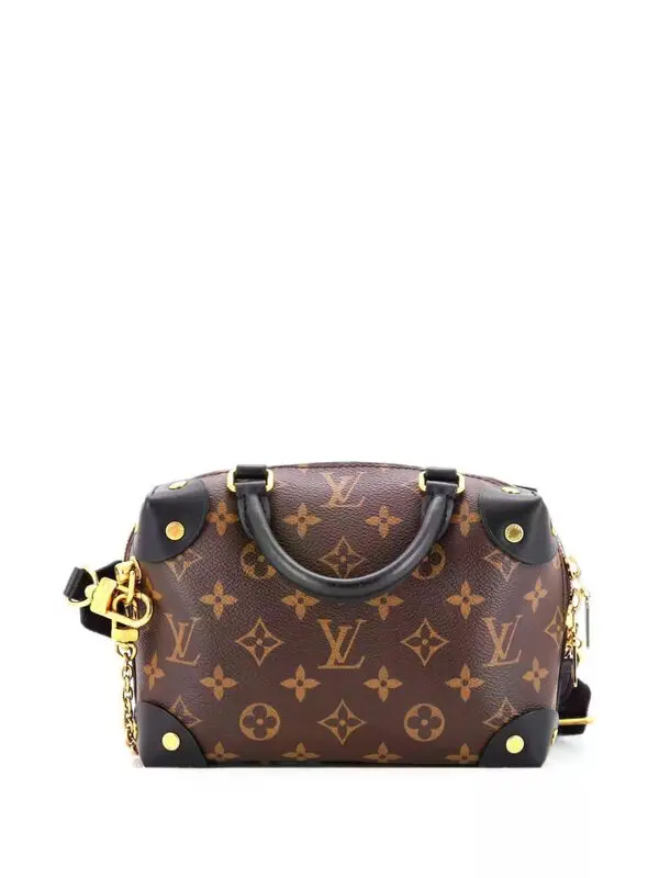 LOUIS VUITTON Petite Malle Souple Handbag Monogram Canvas With Leather Shoulder Bag - Black