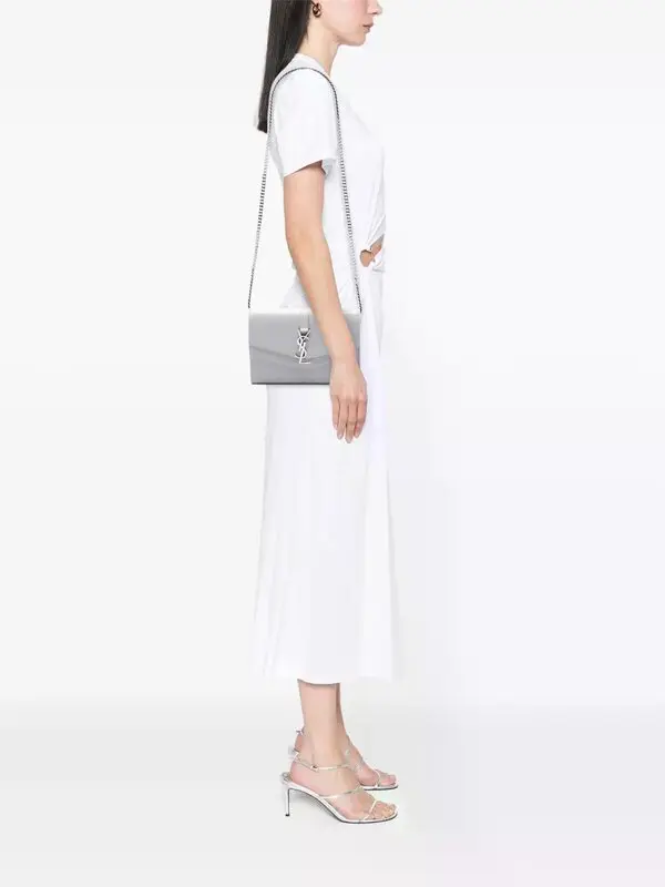 Saint Laurent 2019 Leather Monogram Sulpice Wallet On Chain Crossbody Bag - Grey