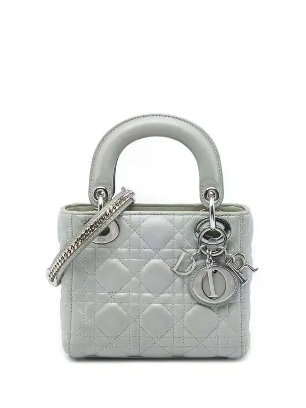 Dior 2016 Mini Iridescent Lambskin Cannage Lady Satchel - Silver