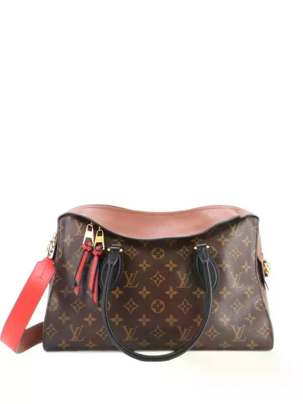 LOUIS VUITTON Tuileries Handbag Monogram Canvas With Leather Satchel - Brown