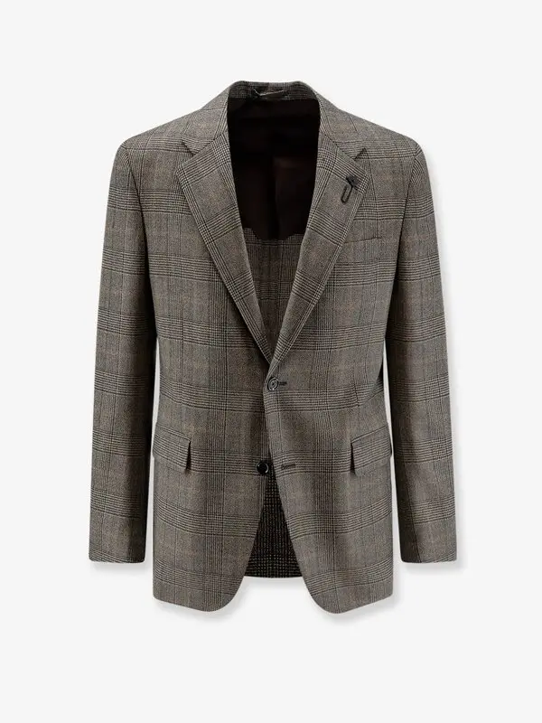 LARDINI Prince Of Wales Wool Blazer - Brown