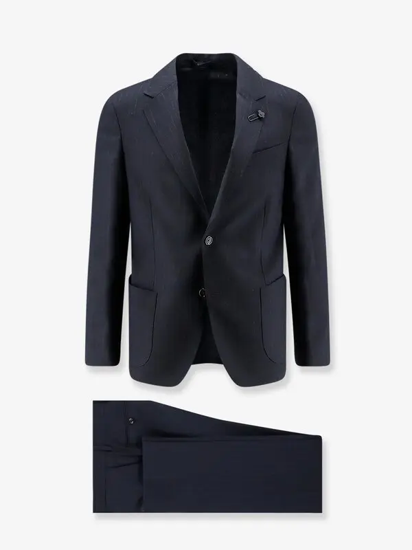 LARDINI Virgin Wool Suit With Pinstripe Pattern - Blue