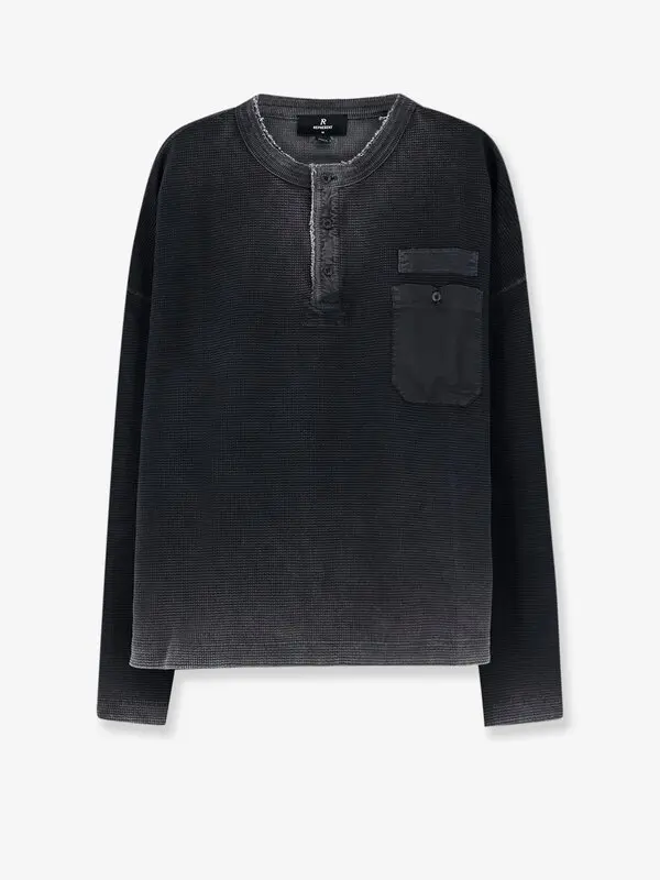 REPRESENT Cotton Henley Tshirt With A Washedout Effect - Black