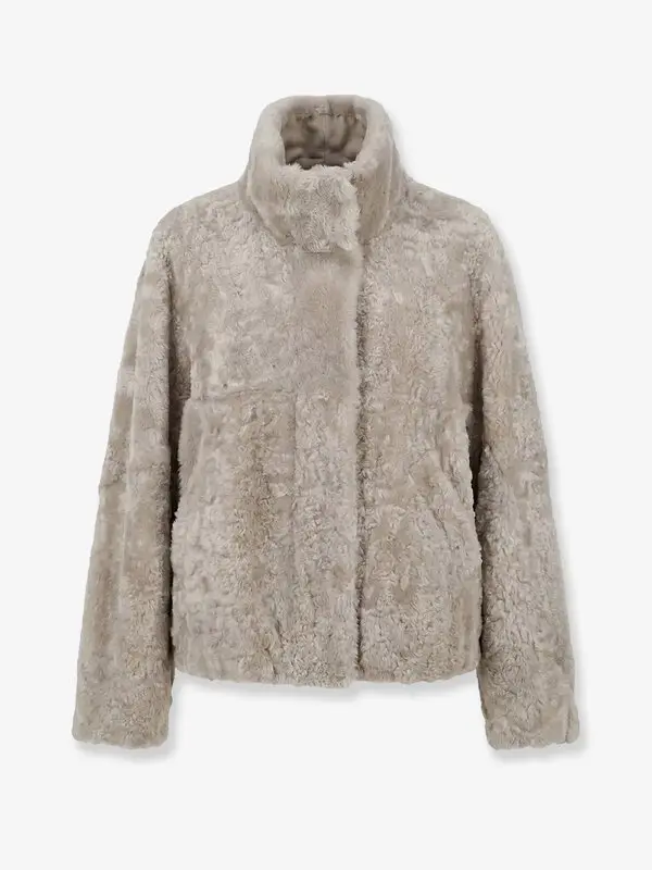 Brunello Cucinelli Short Sheepskin Coat With Monili Detail - Beige