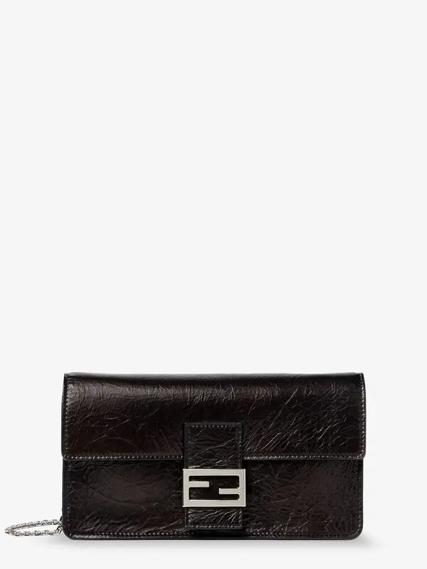 Fendi Wallet On Chain Tube Leather Crossbody Bag - Black
