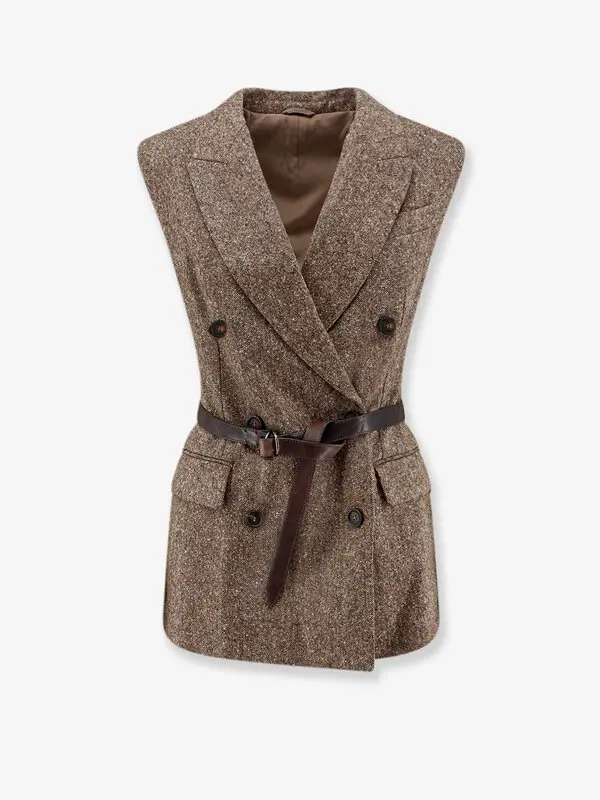 Brunello Cucinelli Virgin Wool Blend Vest - Brown