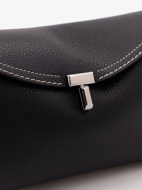 TOTEME Leather Clutch With Contrasting Stitching - Black