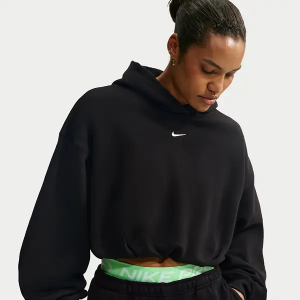 Nike Studio Fleece Medium Weight Oversized Cropped Hoodie - Black