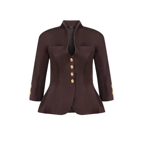 NOCTURNE Boned Stand Collar Jacket - Brown