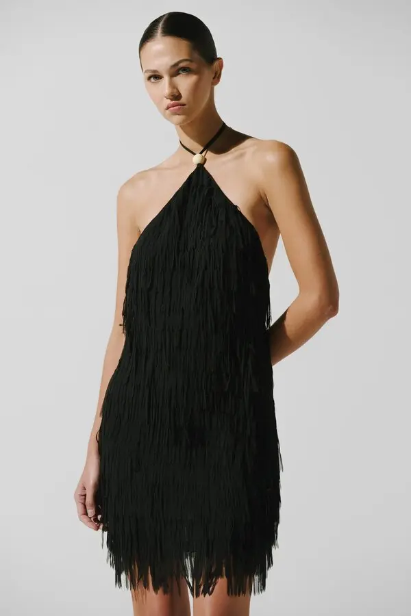 BAOBAB Cloe Mini Dress With Fringe And Resin Embellishments