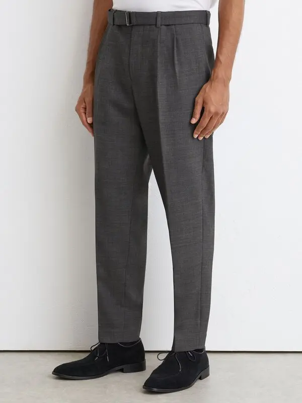 REISS Tailored Fit Wool-blend Belted Pleated Trousers - Soft Grey