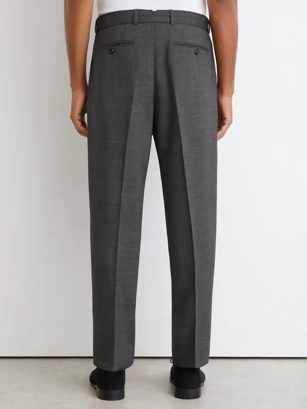 REISS Tailored Fit Wool-blend Belted Pleated Trousers - Soft Grey