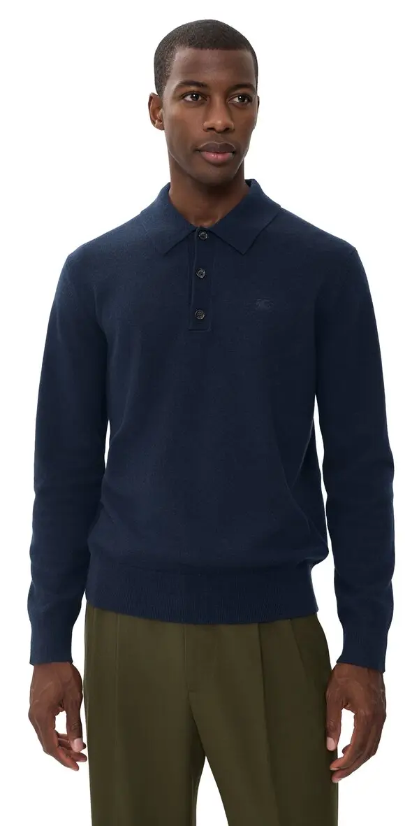 Burberry Carson Luxe Cashmere Polo Sweater - Navy