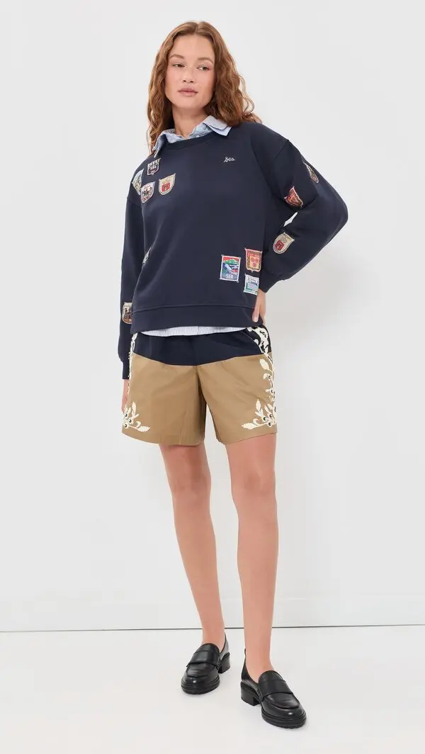 Sea Davis Patchwork Crew Neck Sweatshirt