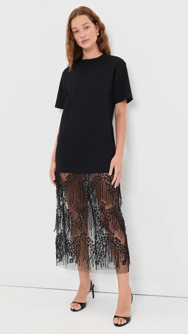 Endless Rose Mix Rhinestone Lace T-shirt Midi Dress