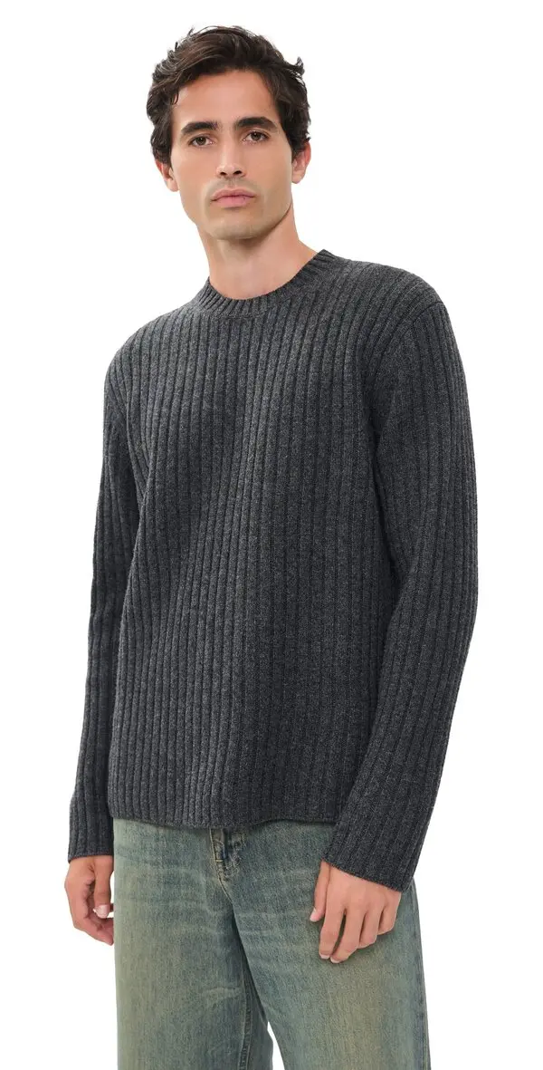 Helmut Lang Rustic Wool Rib Crew Sweater - Graphite