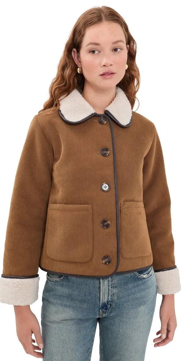 Barbour Penny Fleece Casual Jacket - Tan/ecru