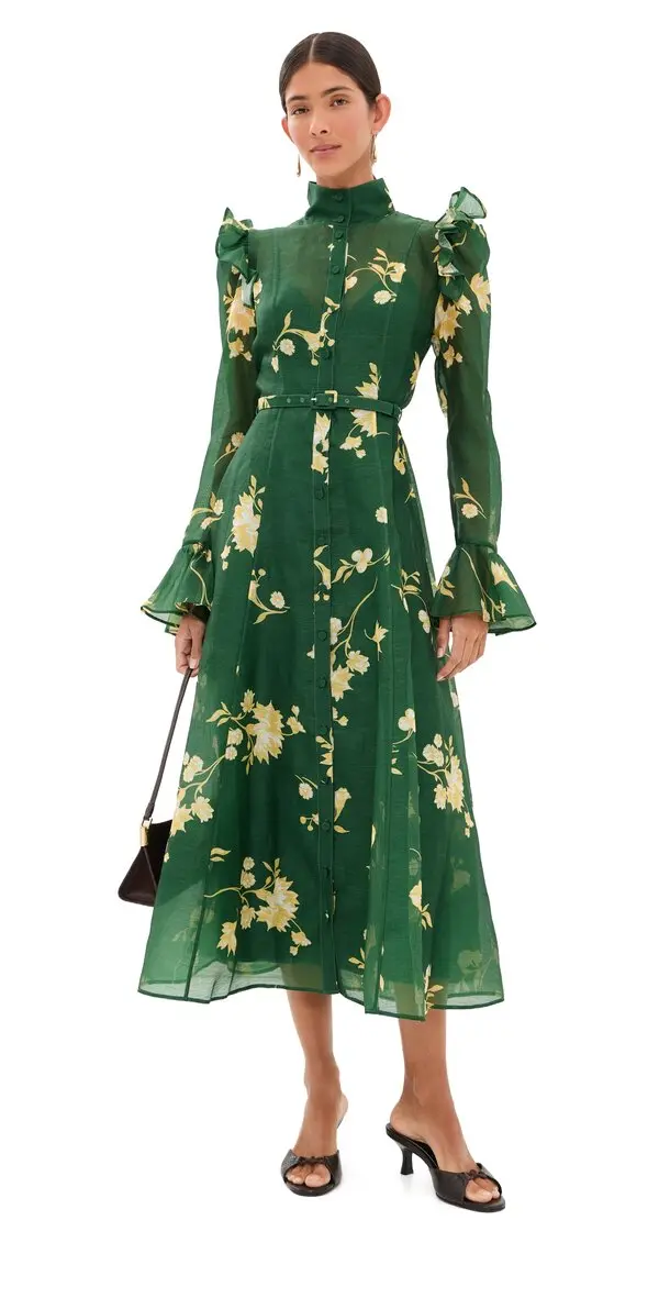 LEO LIN Katrina Butterfly Sleeve Midi Dress - Forest Print