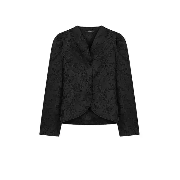 NOCTURNE Jacquard Balloon Sleeve Wrap Jacket - Black