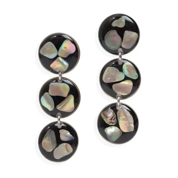 KATE KOEL Iridescent Abalone Silver Tone Earrings - Black