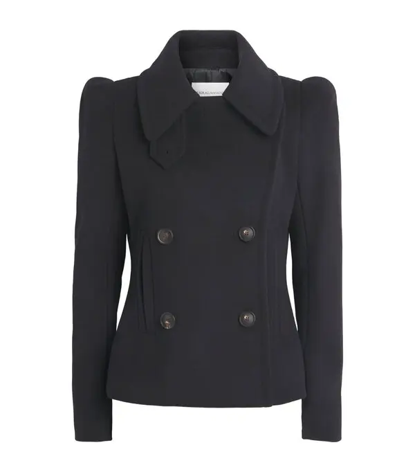 7 For All Mankind Wool-blend Double-breasted Fitted Blazer - Black