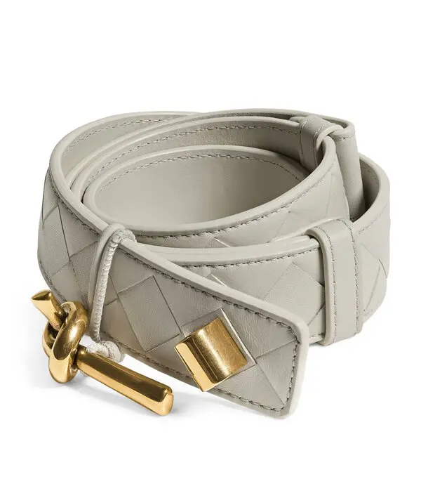 Bottega Veneta Nappa Leather Intrecciato Andiamo Belt - Grey