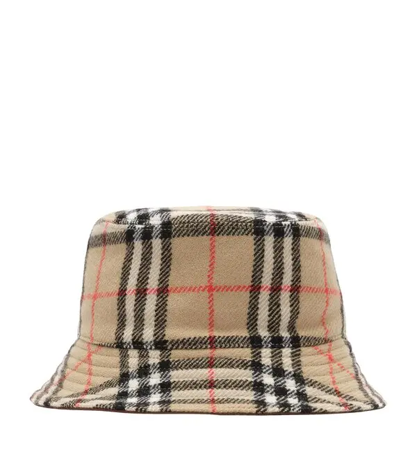 Burberry Wool Reversible Check Bucket Hat - Beige