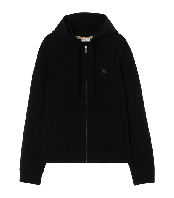 Burberry Cashmere-blend Zip-up Slim Hoodie - Black