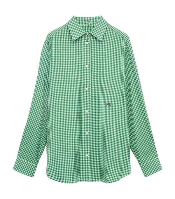 Loewe Silk-blend Gingham Shirt - Green