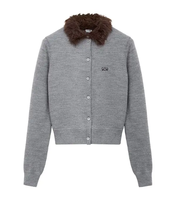 Loewe Wool Brushed-collar Cardigan - Grey