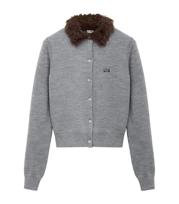 Loewe Wool Cardigan With Brushed Collar - Grey