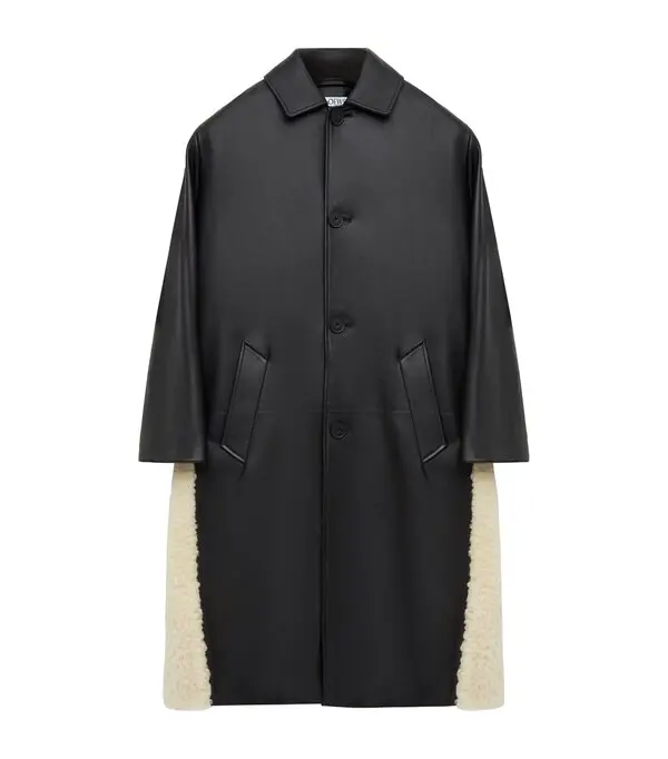 Loewe Nappa Lambskin Shearling-trim Coat - Black