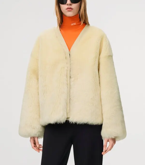 Loewe Shearling V-neck Cardigan - Yellow