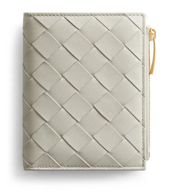 Bottega Veneta Small Leather Intrecciato Bifold Wallet - Grey