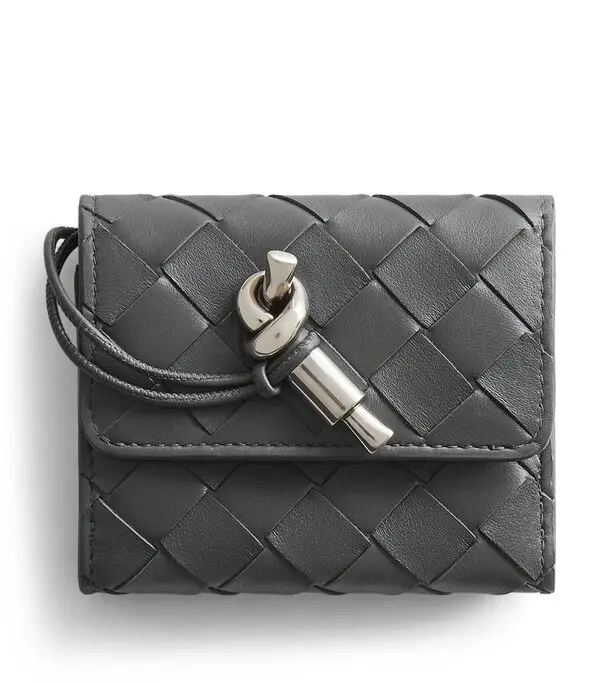 Bottega Veneta Leather Intrecciato Andiamo Trifold Wallet - Grey