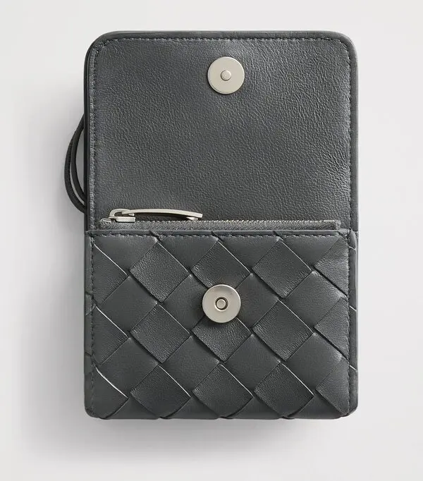 Bottega Veneta Leather Intrecciato Andiamo Trifold Wallet - Grey