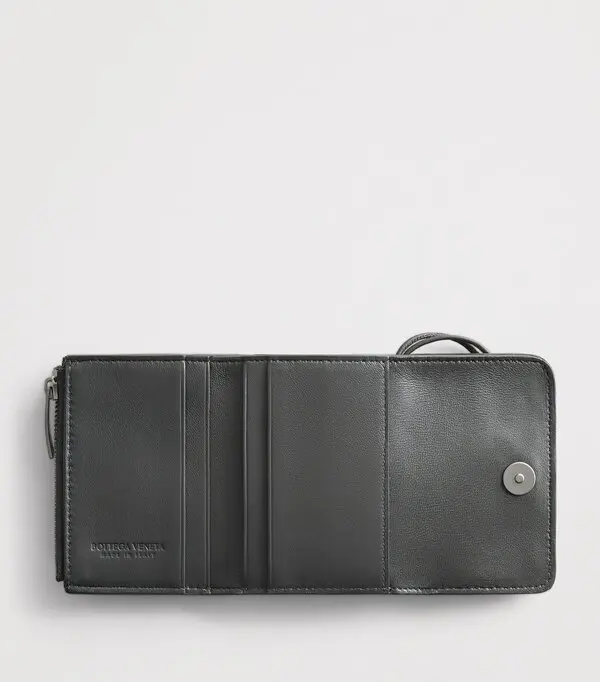 Bottega Veneta Leather Intrecciato Andiamo Trifold Wallet - Grey