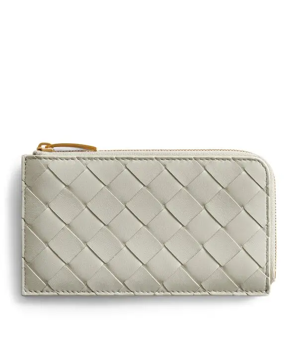 Bottega Veneta Leather Intrecciato L-zip Card Holder - Grey