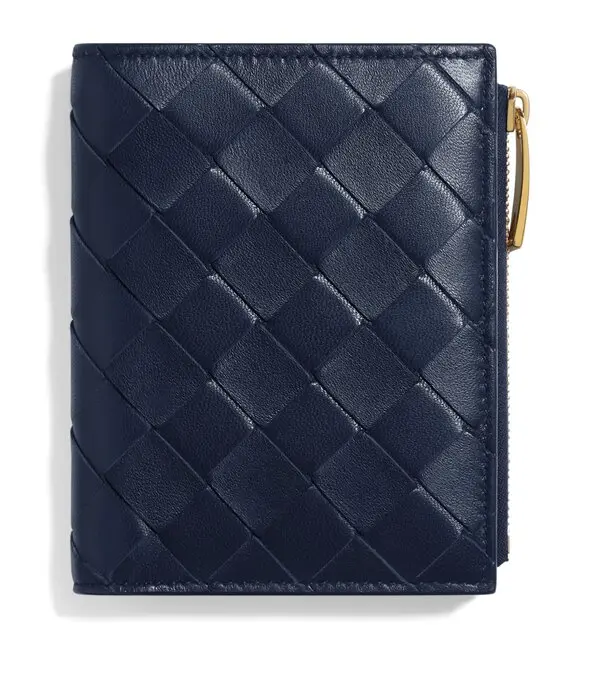 Bottega Veneta Small Nappa Leather Intrecciato Bifold Wallet - Blue