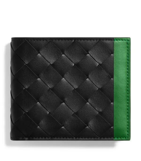 Bottega Veneta Leather Intrecciato Bifold Card Holder - Black