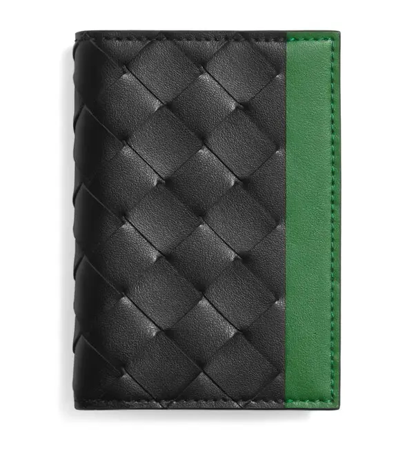 Bottega Veneta Leather Intrecciato Bifold Card Holder - Black